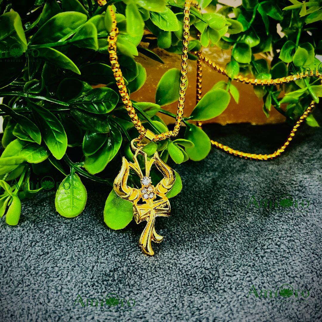 Trishul Om & Damru Pendant with Chain – Divine Symbol of Lord Shiva– Amioro